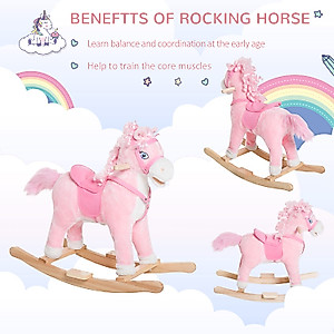 Qaba Kids Ride on Rocking Horse Toddler Plush Toy with Realistic Sounds and Swinging Tail for 3 Years Old Children
