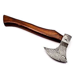Skokie Knives Custom Damascus Steel Axes Hatchet Head Rose Wood Handle -Handmade Premium Quality Edge Fixed Blade – For Multipurpose–Ideal for Survival Hunting Camping Hiking Outdoor Every Day Carry