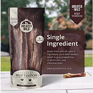 GREATER WILD All Natural Ingredient 9"-12" Assorted Beef Tendon Size, Chews & Treats for Dogs - 5 Piece