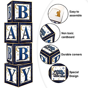 Twinkle Twinkle Little Star Balloon Boxes Baby Shower Decorations for Boy Navy Blue Moon and Star Baby Shower Party Decorations Supplies
