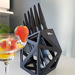 Edge of Belgravia Precision Extended Kitchen Knives 6 Piece Set Non-Stick Stainless Steel Blades (Black)…