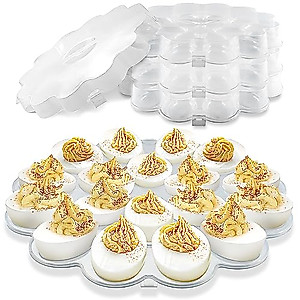 Shop Square Deviled Eggs Carrier with Lid - (3 Pack) 18 Slot Deviled Egg Tray with Lid for Party, Easter, Thanksgiving - Reusable Deviled Egg Platter with Secure Lid