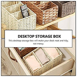DOITOOL Wicker Storage Basket with 3- Compartment Magazine Hyacinth Basket Weave Organizer Baskets Desktop Storage Box Sundries Container Desk Basket Bins for Bathroom Office