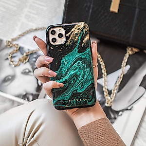BURGA Phone Case Compatible with iPhone 11 PRO MAX - Hybrid 2-Layer Hard Shell + Silicone Protective Case -Emerald Green Jade Stone Luxury Gold Glitter Marble - Scratch-Resistant Shockproof Cover