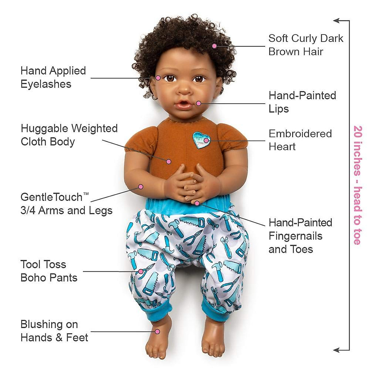 Paradise Galleries Realistic Reborn Newborn Black Baby Boy Doll - 20'' Lifelike Curly Rooted Hair Baby Doll Wonderfully Made 8-Piece Gift Set for Ages 3+