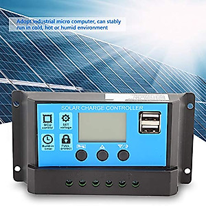 Akozon Solar Panel Controller, Solar Charger Controller Intelligent Panel Battery Regulator PWM 12V 24V Dual USB (YJSS-10A)