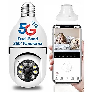 1080P Light Bulb Security Camera, 360° Panoramic 2.4Ghz & 5Ghz Wireless WiFi Camera,with Infrared Night Vision & Motion Detection & 2-Way Audio Home Camera for Baby/Elder/Pet