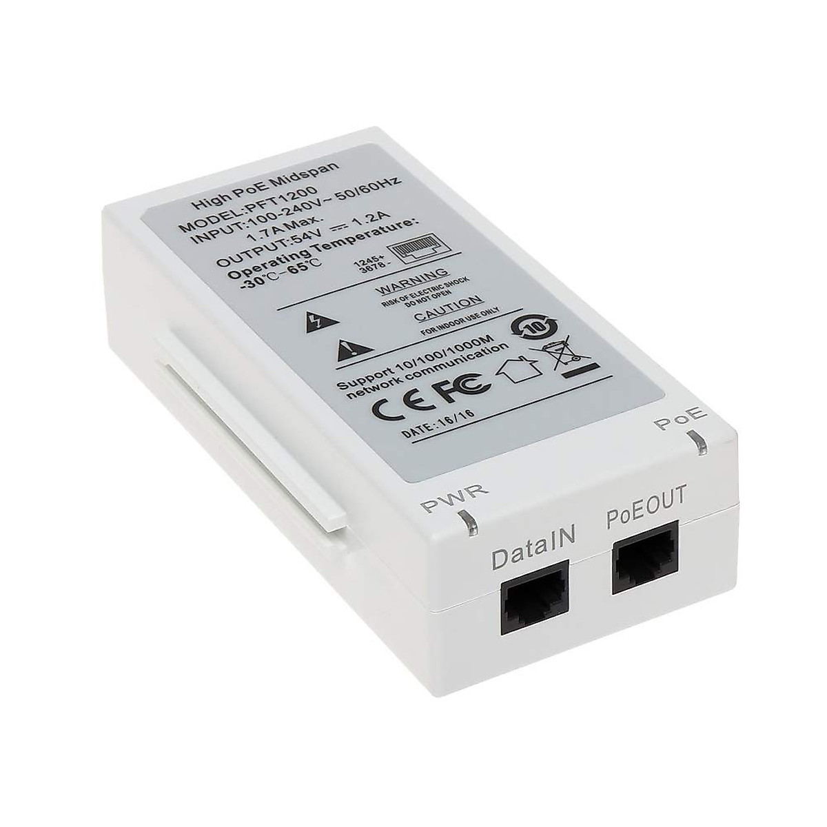 PFT1200 60W Gigabit Ultra POE Injector Single Port Hi-POE Midspan 802.3at/af, 10/100/1000Mbps, POE+ Injector for High Power Consumption PTZ Camera and Cascade Deployment with POE Extender
