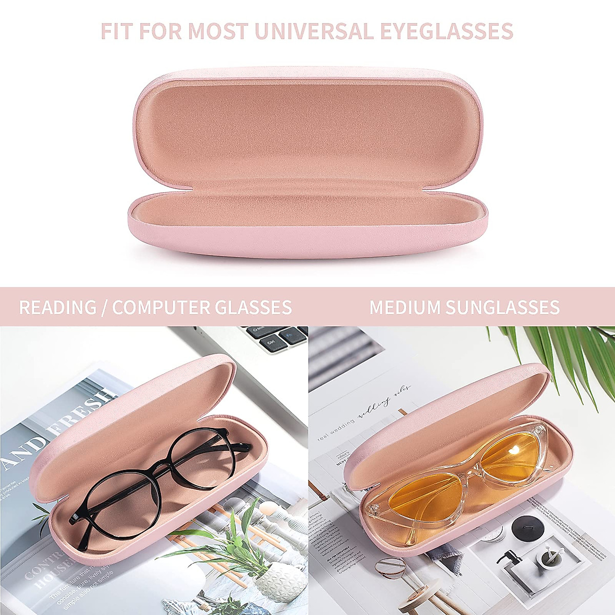 Marvolia Glasses Case Hard Shell Eyeglasses Case PU Leather Protective Case for Sunglasses Eyeglasses with Cleaning Cloth for Men Women - Pink