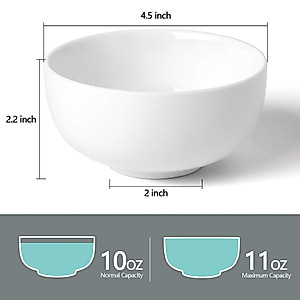amhomel Ceramic Ice Cream Dessert Bowls, Cereal Bowls Set of 10, Porcelain Soup Bowls for Kitchen, 11 Oz Small Serving Bowls, Lead-Free, Dishwasher & Microwave Safe - White, 4.5 Inch