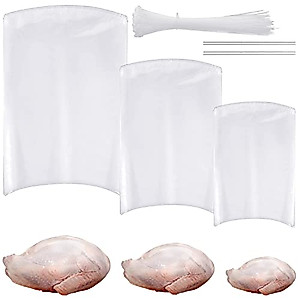 60 Pack 3 Size Poultry Shrink Bags Chicken 3 Size Clear Poultry Heat Shrink Wrap with 100 Pcs White Ties and 2 Pcs Clear Silicone Straw for Rabbits Turkey Meat Food Storage