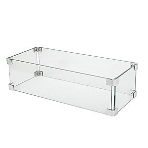 COSIEST Glass Wind Guard, Rectangle, Tempered Glass for Outdoor Fire Pit , 35.5x9x5.5 inches