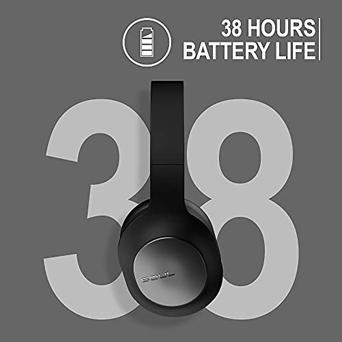 Soul Emotion Max - Over-Ear Active Noise Cancelling Headphones with Crystal Clear Calls Multipoint Connection,60H Playtime, USB-C Quick Charging, Hi-Res Audio, Deep Bass, for Travel,Sport, Gym (BLACK)