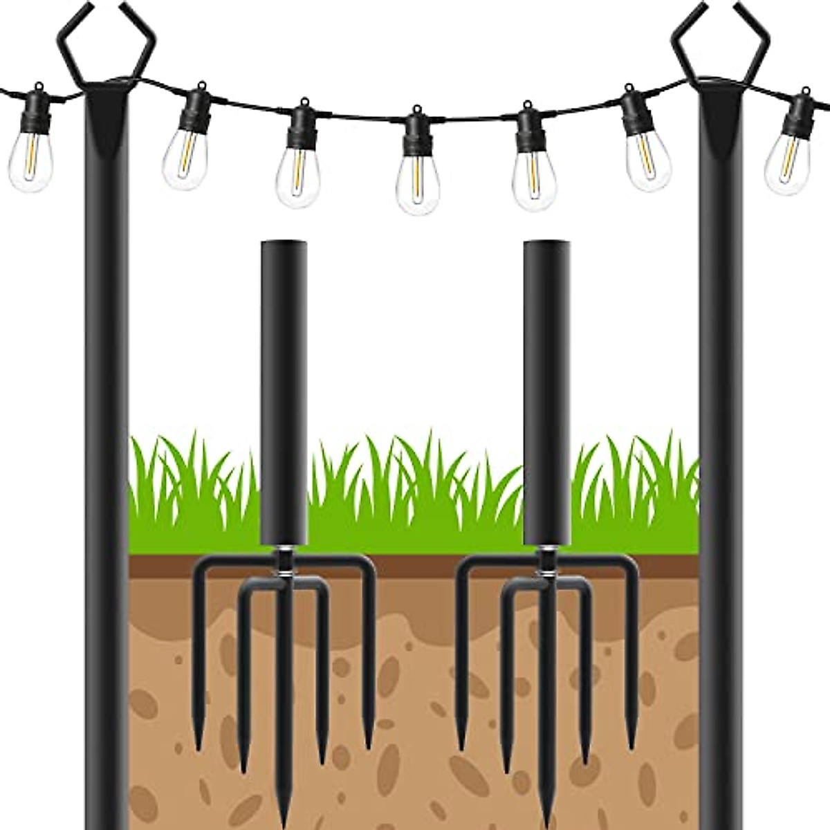 Beizelte 2 Pack 10FT String Light Poles,Metal Light Poles for Outside String Lights,with Fork,Hanging Light Poles for Patio,Backyard,Garden,Deck,Party,Wedding