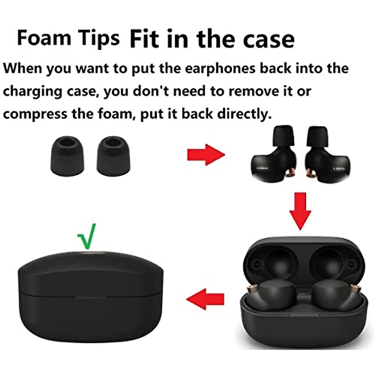 Ear Tips Replacement for Sony WF-1000XM4/WF-1000XM3/WF-C500,JNSA Earhook Replacement Memory Foam Earbuds Tips Compatible with Sony WF-XB700 WF-SP800N WF WI XBA Etc. LMS+Hook Tips 4 Pairs Black