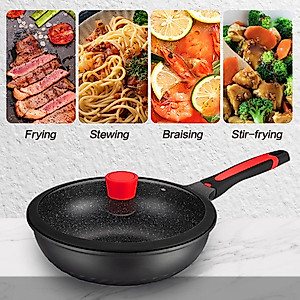 WINSDOM Wok Pan with Lid Aluminum Nonstick Frying Pan Skillet with Lid 11inch Induction Cookware Woks and Stir-fry Pan with Heat Indicator Dishwasher Safe