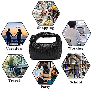 Qiayime Women Knoted Woven Handbag Fashion Ladies Soft PU Leather Handmade Hobo Shoulder Bag Purse Woven Clutch Dumpling Bag (black)