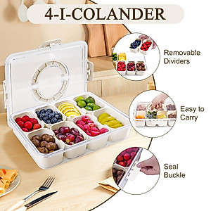 Divided Serving Tray with Lid & Handle - Portable Snackle Box Charcuterie Container for Snack Platters - 8 Compartments Snack Boxs for Candy, Fruits, Nuts - Perfect for Party, Entertaining(White)