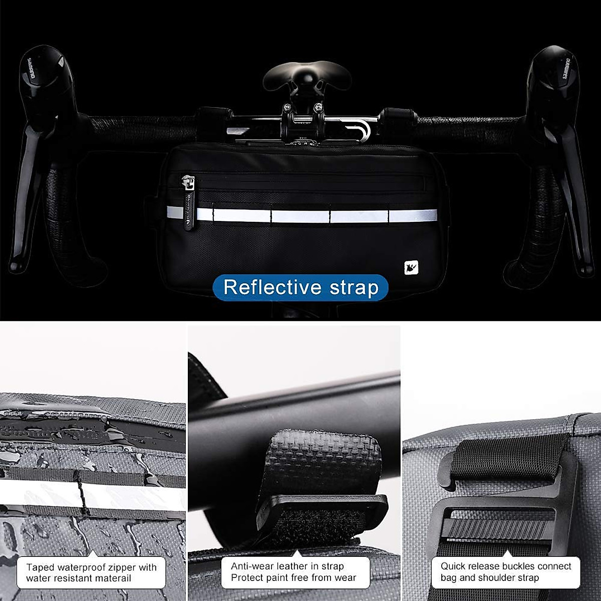 Rhinowalk Bike Bag Waterproof Bike Handlebar Bag,Bike Basket Bicycle Front Bag Shoulder Bag Waist Bag for Sport Bicycle Professional Cycling Accessories-Gray