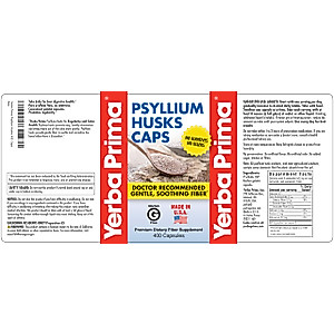 Yerba Prima Psyllium Husks Caps, 625 mg, 400 Capsules - Natural Fiber for Men and Women - Regularity Support Supplement