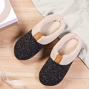 VeraCosy Men's Comfort Memory Foam Slippers Wool-Like Plush Fleece Lined House Shoes w/Indoor, Outdoor Durable Rubber Sole (Space Black,11-12 US)