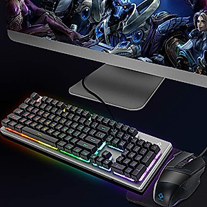 Beastron Gaming Keybaord and Mouse Gaming Mouse Pad, LED Rainbow Backlit USB Wired Computer Keyboard 104 Keys Mechanical Feel Gaming Keyboard Set for Windows PC Gamer, Black