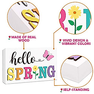 Huray Rayho Party Hello Spring Tiered Tray Decorations Farmhouse Mini Wood Decor Easter Table Centerpieces Fresh Flower Market Home 3D Signs Seasonal Bloom Butterfly Kitchen Wooden Ornaments Set of 3
