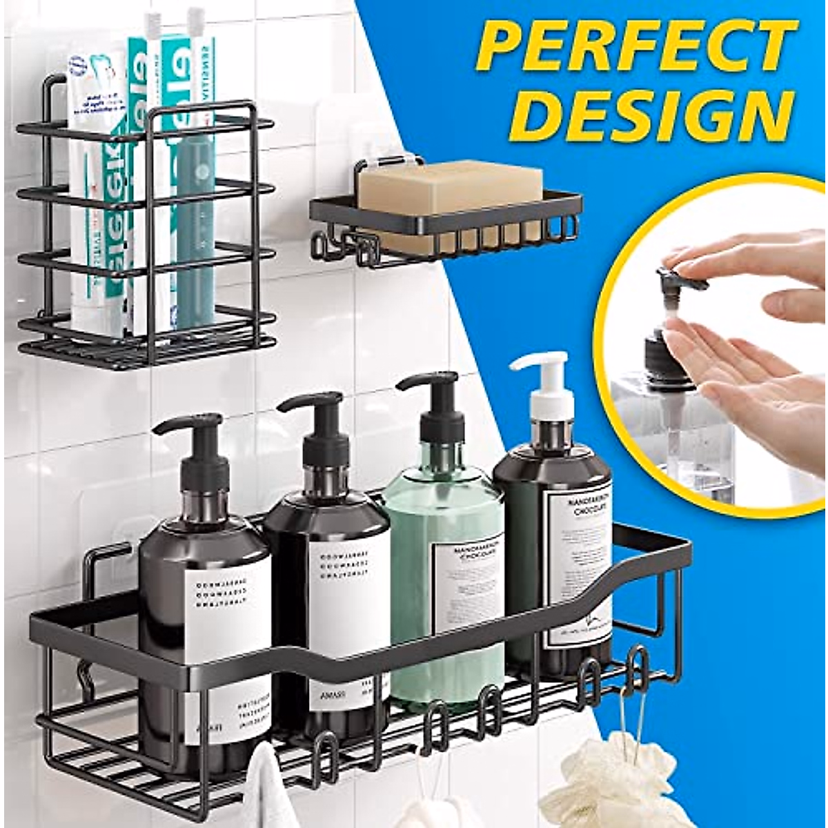 Shower Shelves, Shower Caddies, Set of 5 Shower Racks, Bathroom Organizer, Shower Organization Aesthetic, Shampoo Holder