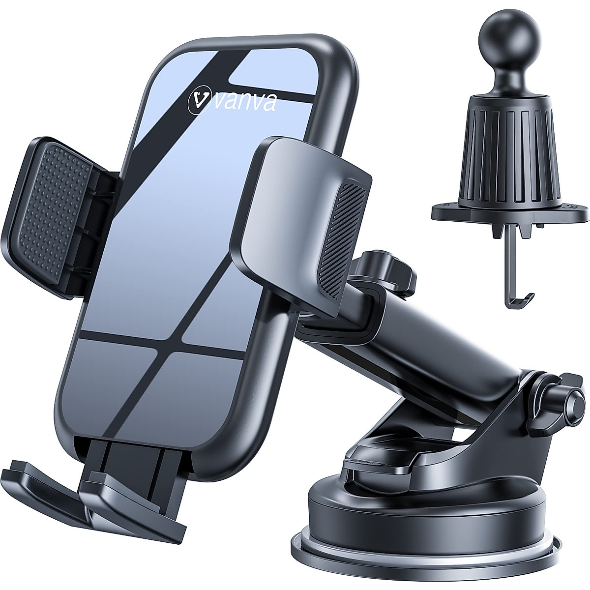 【Big Phones & Thick Case Friendly】 Universal Dashboard Phone Holder for Car, Cell Phone Holder for Car with Air Vent Clip Hands Free Clamp Cradle fit for All Smartphone iPhone Series