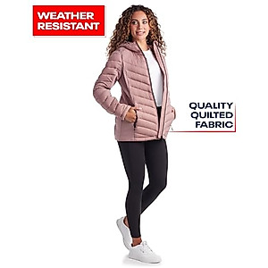 Reebok Women's Jacket - Lightweight Quilted Puffer Parka Coat with Flex Stretch Panels – Casual Jacket for Women (S-XL), Size Large, Dusty Rose