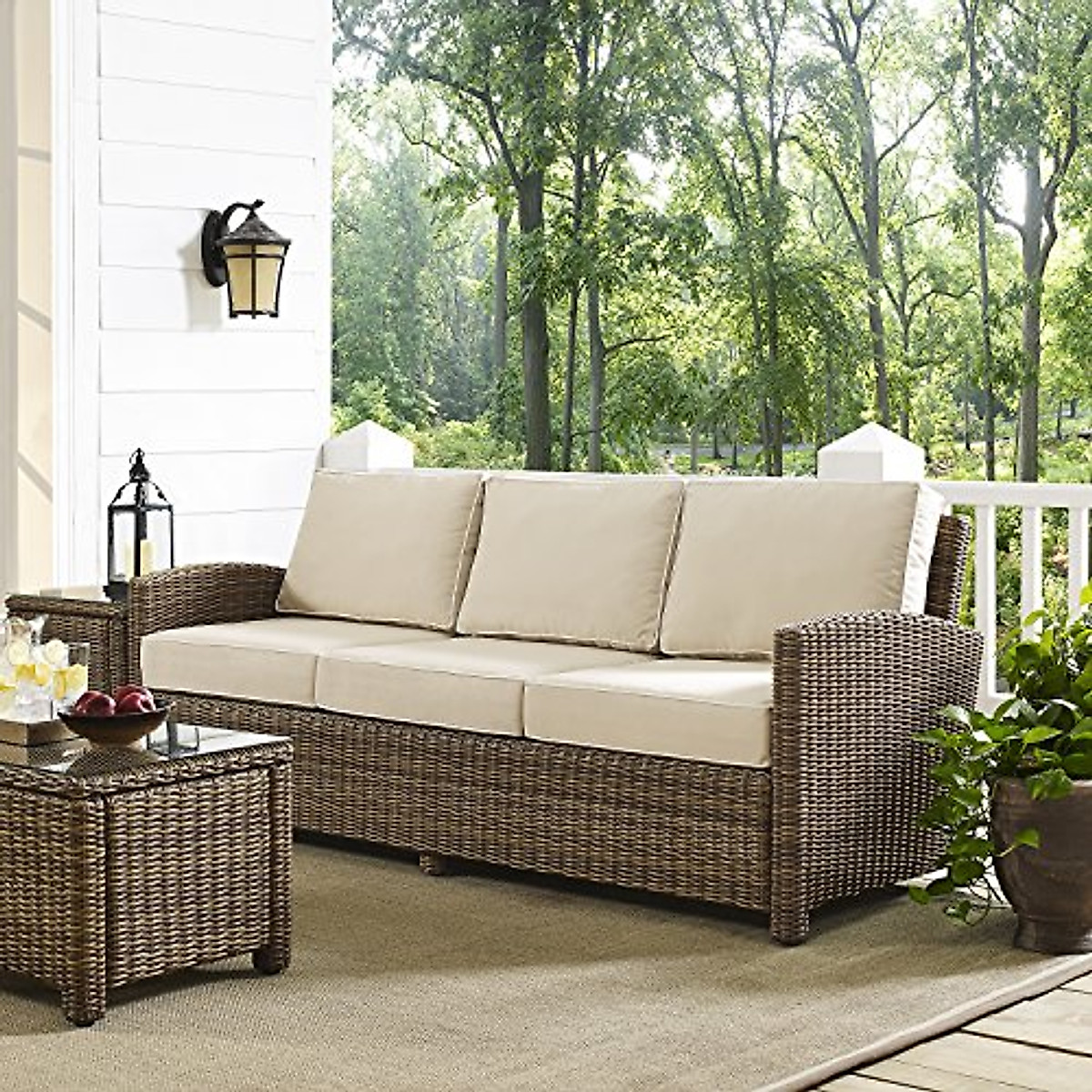 Crosley Furniture Bradenton Outdoor Wicker Patio Sofa with Cushions - Sand