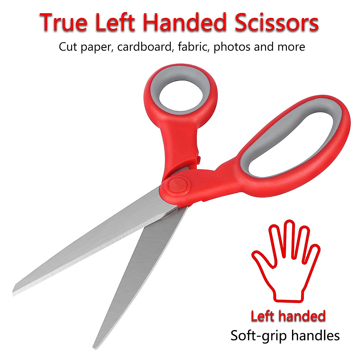 Balaipor Left Handed Scissors, 8" All Purpose Lefty Stainless Steel Scissors for Adults School Student Kids, Great for Craft, Office, Sewing, Fabric, Red (1 Pack)