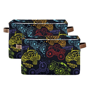 ZRWLUCKY Baskets for Organizing Monster Truck Car Cube Storage Organizer with Handles Folding Rectangular Shelf Baskets for Laundry, Shelves, Closet, Nursery, Cabinet 1Pack