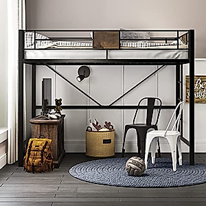 SHA CERLIN Metal Twin Loft Bed Frame with Stairs & Full-Length Guardrail, Space-Saving, Juniors and Adults, Noise Free, Black