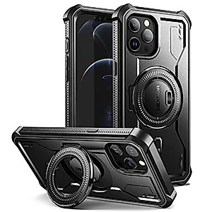 Dexnor Magnetic Case for iPhone 12 Pro Max, Compatible with MagSafe, Full-Body Shockproof Rugged Bumper Case Protective Cover with Built-in Screen Protector & Kickstand,Black