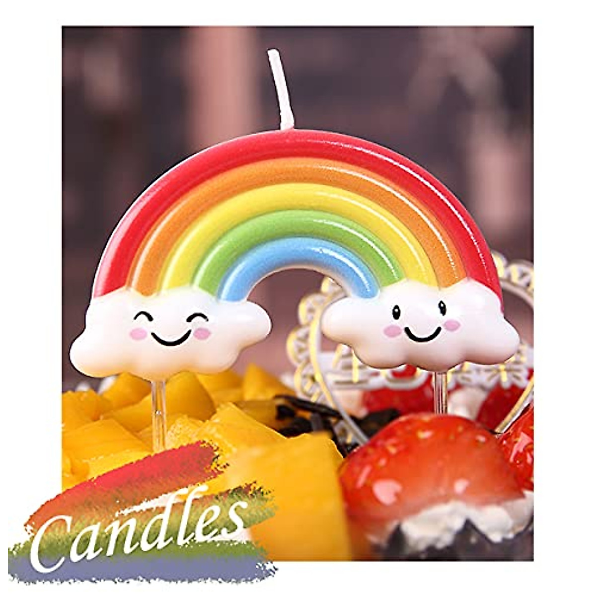 Rainbow Happy Birthday Candle,Colorful Cute Cloud Candles,Creative Fun Long Thin Baby Kids Children Candles,Party Supplies,Cake Decoration