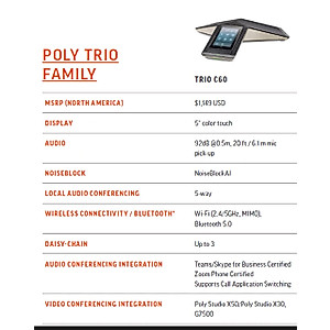 Poly - Trio C60 IP Conference Phone (Polycom) - Smart Conference Phone for Any Meeting Space - 5" Color Touch Display - Works with Teams, Zoom & More