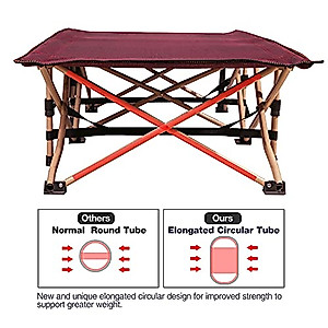 REDCAMP Extra Long Kids Cot for Camping, Sturdy Steel Folding Toddler Cot Bed for Travel Sleeping, Portable with Carry Bag,Wine Red New