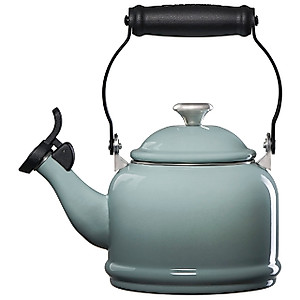 Le Creuset Enamel On Steel Demi Tea Kettle with Metal Finishes, 1.25 qt, Sea Salt