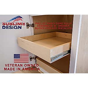 Sublime Design | Pull Out Tray | Bottom Mount | Baltic Birch Kitchen Cabinet Drawer | Slide Out Shelves | Roll Out Cabinet Organizer (32" Wide)