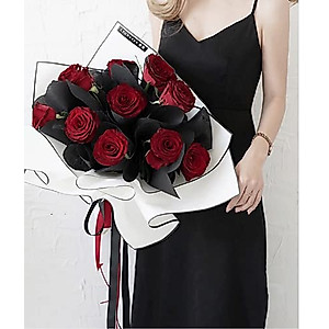 20 Counts 4 Styles Black White Waterproof Florist Bouquet Paper Packaging Paper,Fresh Flowers Wrapping Paper with Border 23"with 48 Yards 1/2"Fabric Ribbons,Gift Packaging for Birthday Holiday Wedding