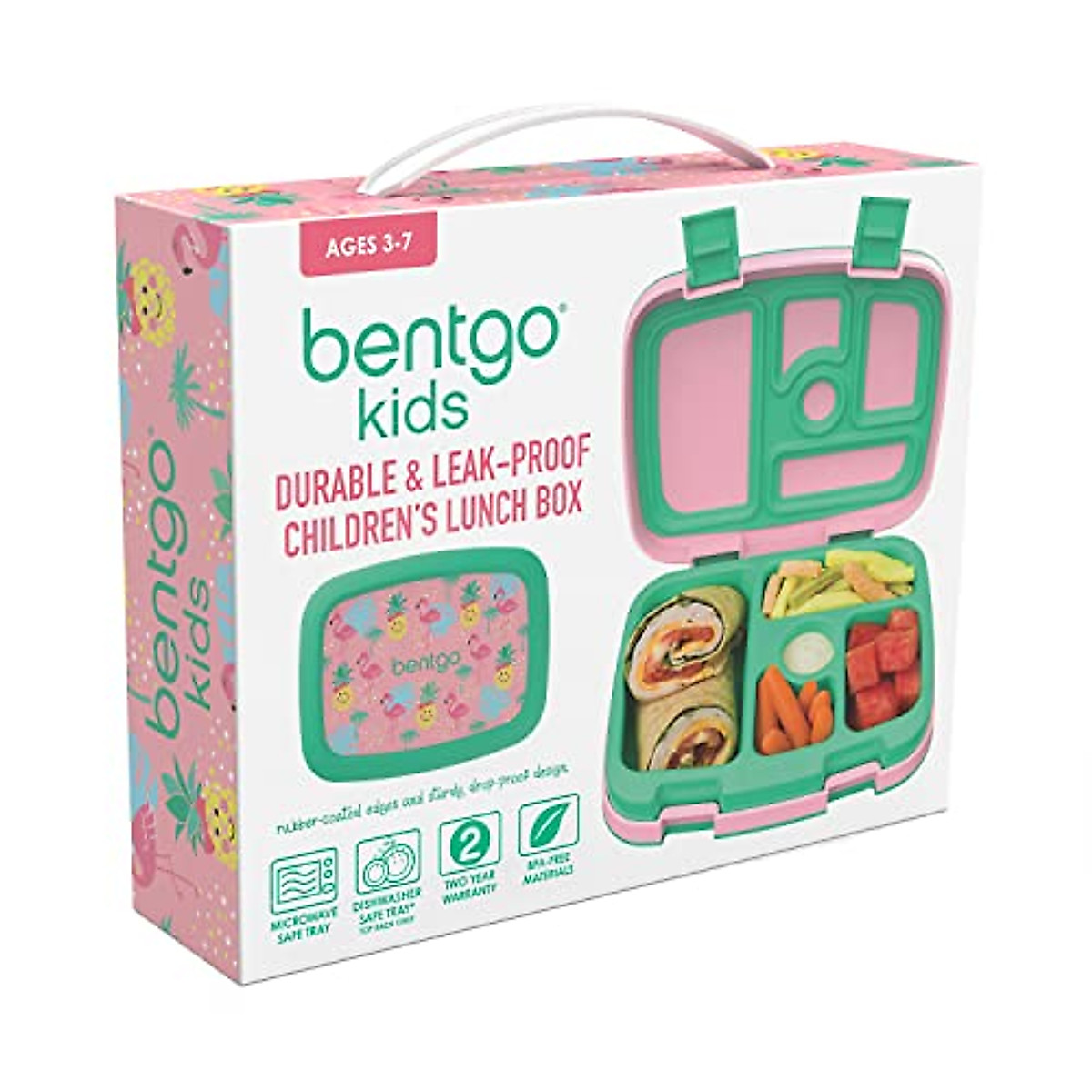 Bentgo® Kids Prints Leak-Proof, 5-Compartment Bento-Style Kids Lunch Box - Ideal Portion Sizes for Ages 3 to 7 - BPA-Free, Dishwasher Safe, Food-Safe Materials (Tropical)