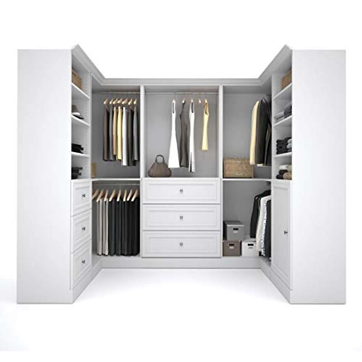 Bestar Versatile U-Shaped Walk-in Closet Organizer, 108W, White