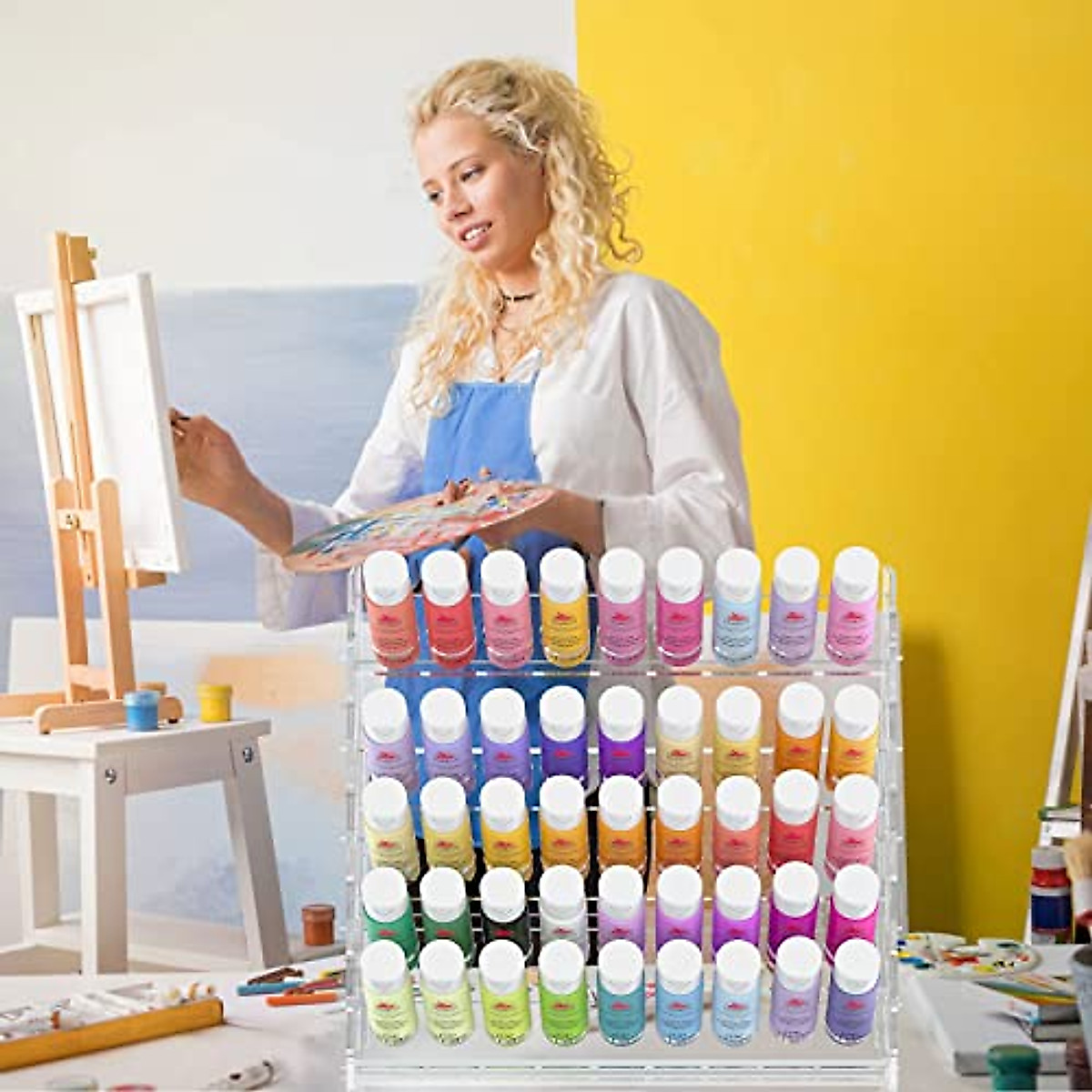 Acrylic Paint Organizer, Paint Rack Stand for 45 Bottles of Paints, Craft Paint Storage, Paint Rack Stand Pigment Organizer Holder Ink Bottle Stands, 2 oz Paint Rack Display Storage Oranizer