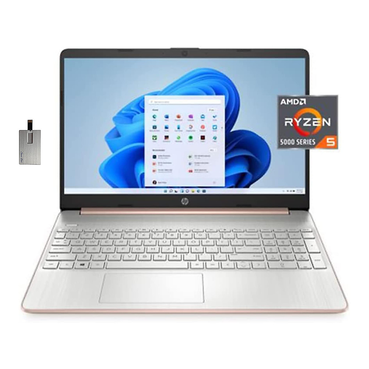 HP 2023 15.6" FHD Laptop, AMD Ryzen 5-5500U Processor, 32GB RAM, 1TB PCIe SSD, AMD Radeon Graphics, HD Webcam, Bluetooth, Wi-fi, Windows 11, Gold, 32GB SnowBell USB Card (Renewed)