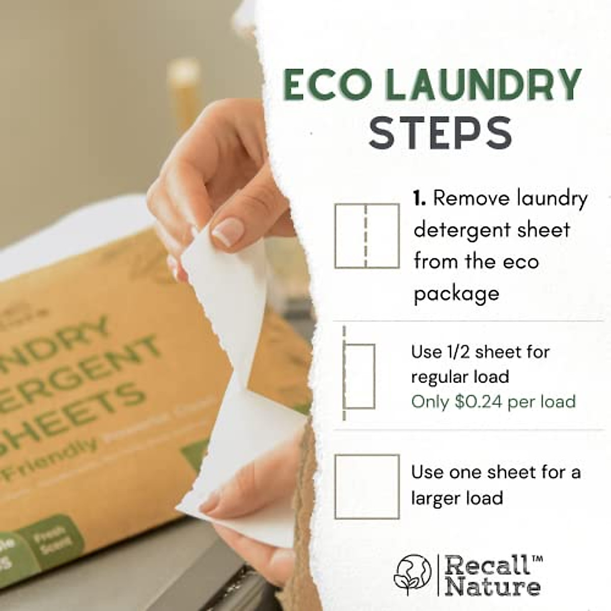 Laundry Detergent Sheets Eco Friendly - Plastic Free Strips 60 Loads (Unscented)