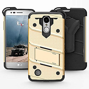 ZIZO Bolt Series LG Aristo Case Military Grade Drop Tested with Tempered Glass Screen Protector Holster LG Fortune Gold Black