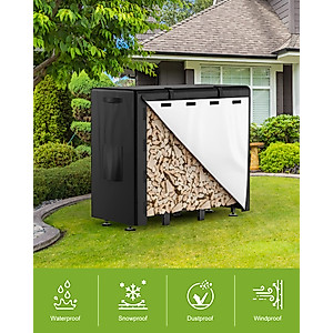 Brightown Firewood Rack Outdoor with Cover, 4FT Indoor Wood Rack for Firewood, Waterproof Fire Wood Holder Outside, Adjustable Heavy Duty Logs Stand Stacker Holder for Fireplace Patio Deck, Black