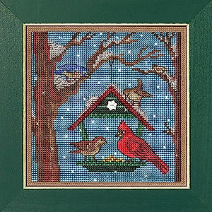 Mill Hill Bird Feeder Beaded Counted Cross Stitch Kit Buttons & Beads 2023 Winter Series MH142332, 5.25" x 5.25", Multi
