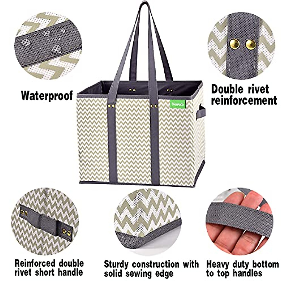 NERUB Reusable Grocery Shopping Bags Heavy Duty Grocery Tote Bags with Reinforced Bottom Foldable Large Reusable Shopping Bags for Groceries (3 Pack)